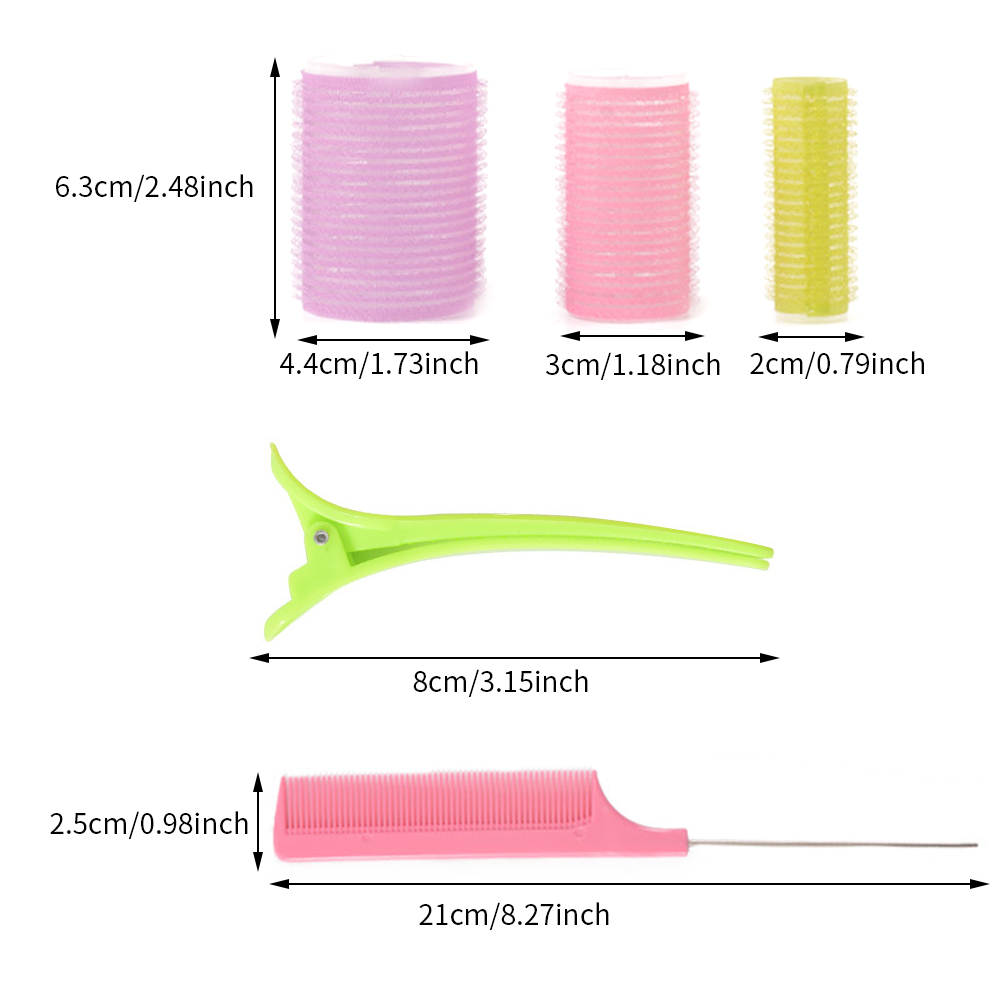 Heatless Self Grip Styling Hair Roller Set Salon DIY With Clips Combs ...