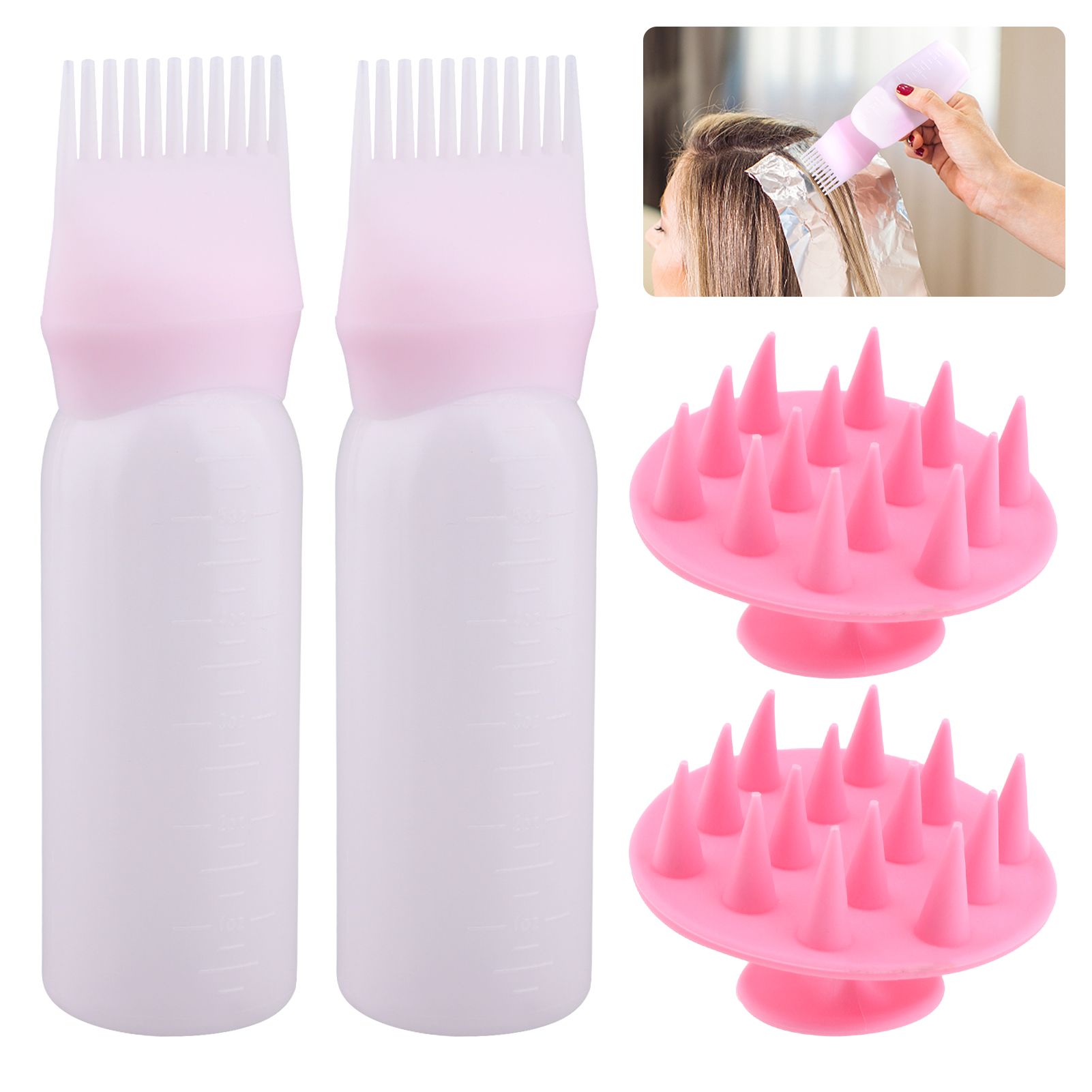 4pcs Squeezable Root Comb Hair Dye Applicator Bottle Set With Scalp