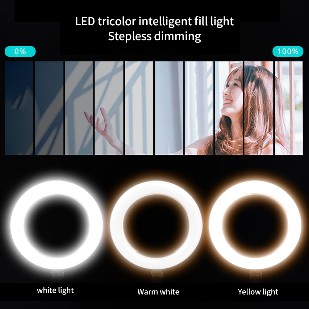 Luce ad anello LED per supporto telefono scrivania con supporto 3 modalità colore 10 brillantezza