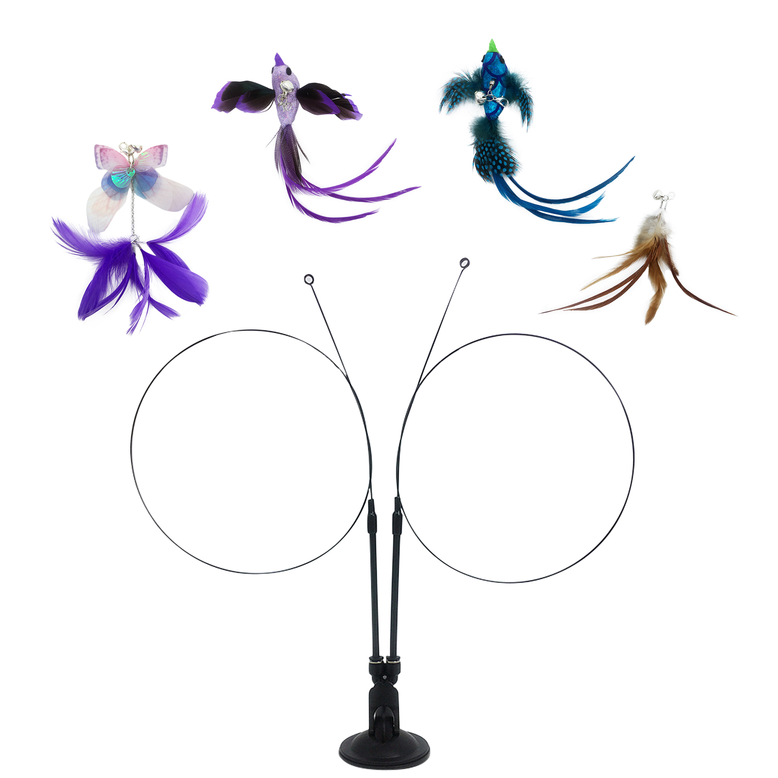 Testa di ricambio casa piuma strumenti interattivi giocattoli per gatti acciaio con ventosa