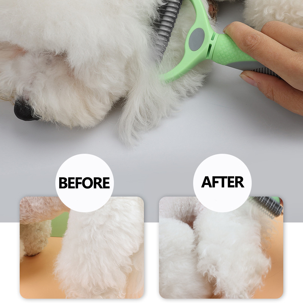 Spazzola sottopelo per animali domestici bifacciale portatile cane gatto strumento di toelettatura senza pelo