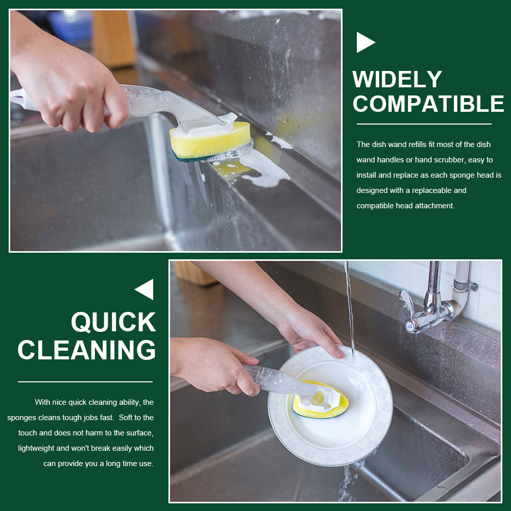 6pcs Sponges Heads Reliable Kitchen Cleaning Common Compatible Dishwand ...