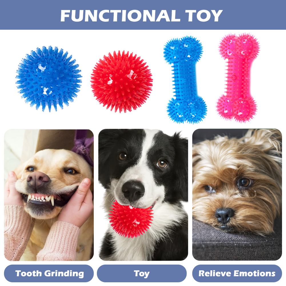 6pcs TPR Spiky Dog Squeaky Toy For Aggressive Chewers Ball Bone Durable ...
