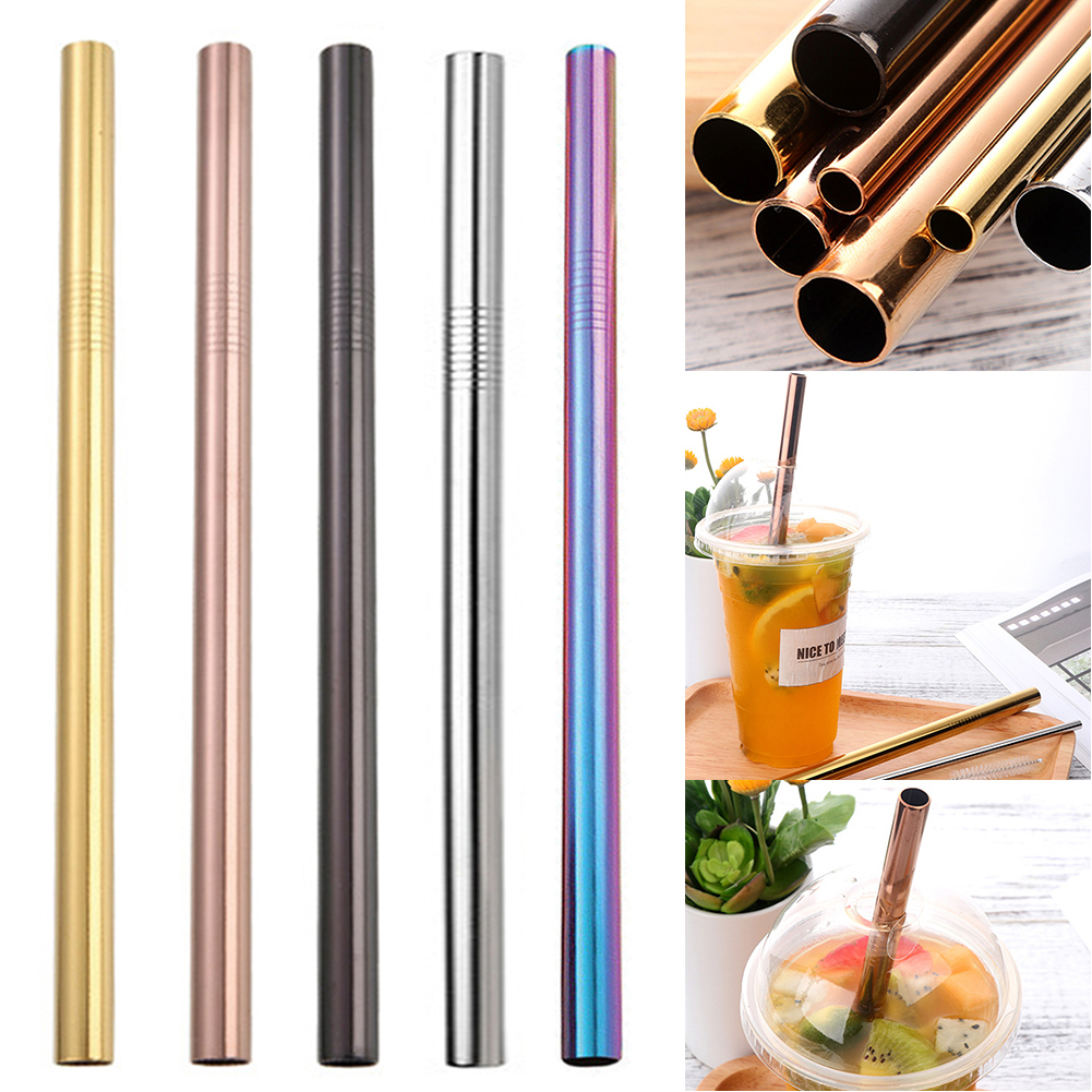 Stainless Steel Metal Drinking Straw Reusable Straws or Cleaner Brush ...