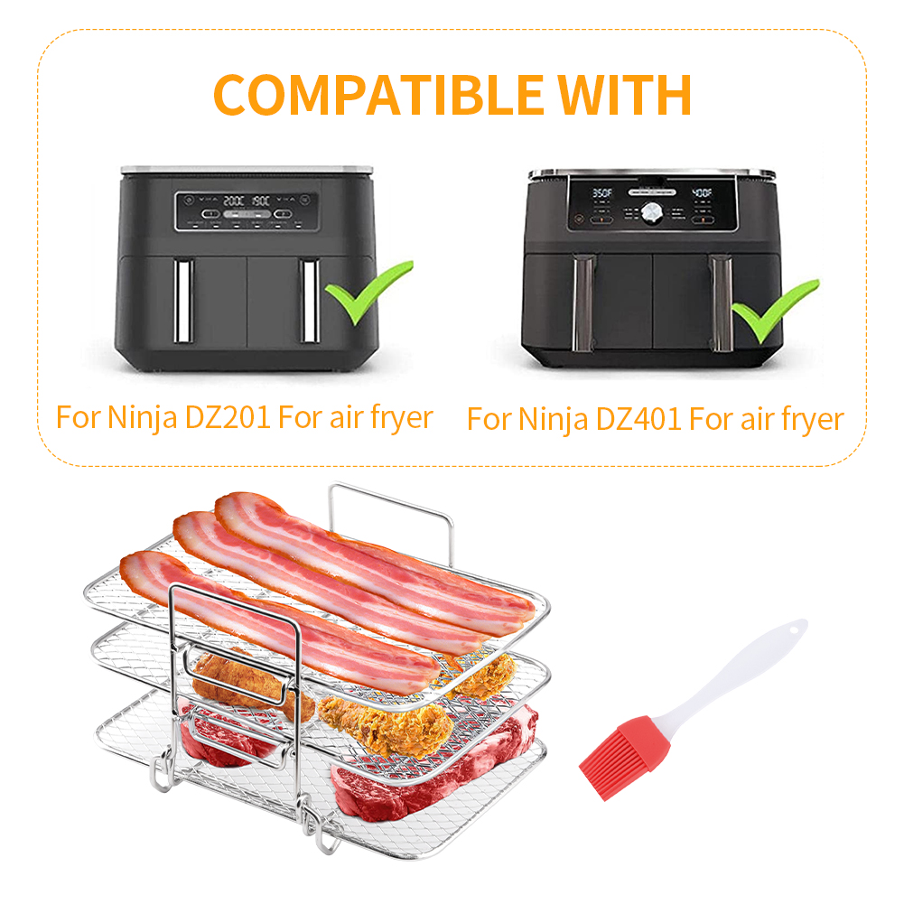 Portafriggitrice ad aria impilabile quadrata frutta da cucina griglia in acciaio inox 3 strati