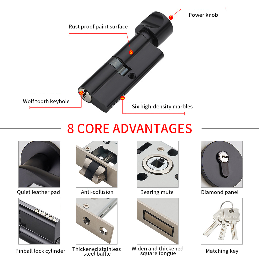 Anti Theft Bathroom With Keys Door Handle Lock Security Space Aluminum ...