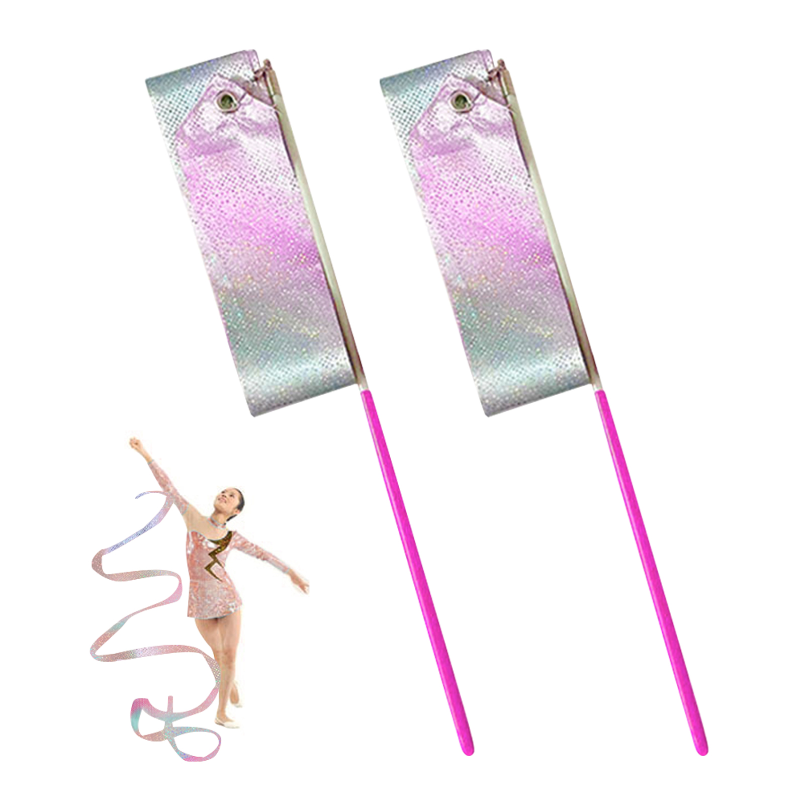 2PCS PERFORMANCE TWIRLING Stick Rhythmic Dance Ribbon Gymnastics Ballet ...
