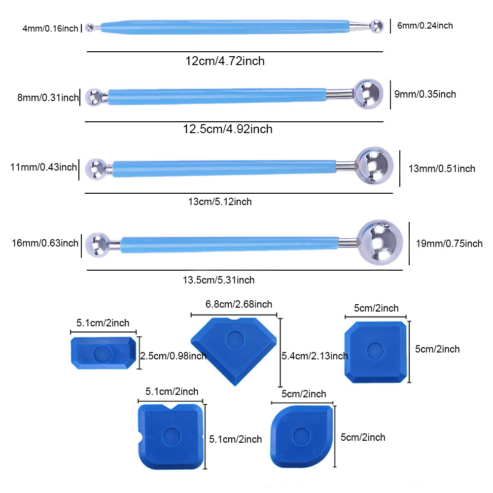 9pcs Art Craft Multi Edge Caulking Tool Kit Sealant Finishing Metal Ball Puller