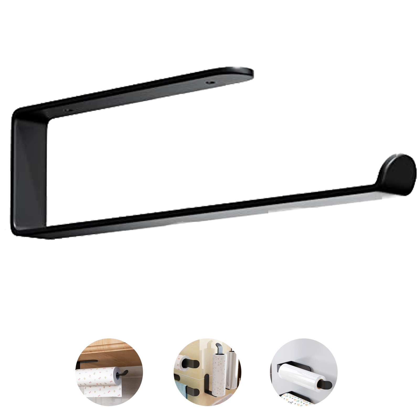 Towel Rack Hanging Paper Wall Mounted Cupboard SelfKitchen Roll Holder ...