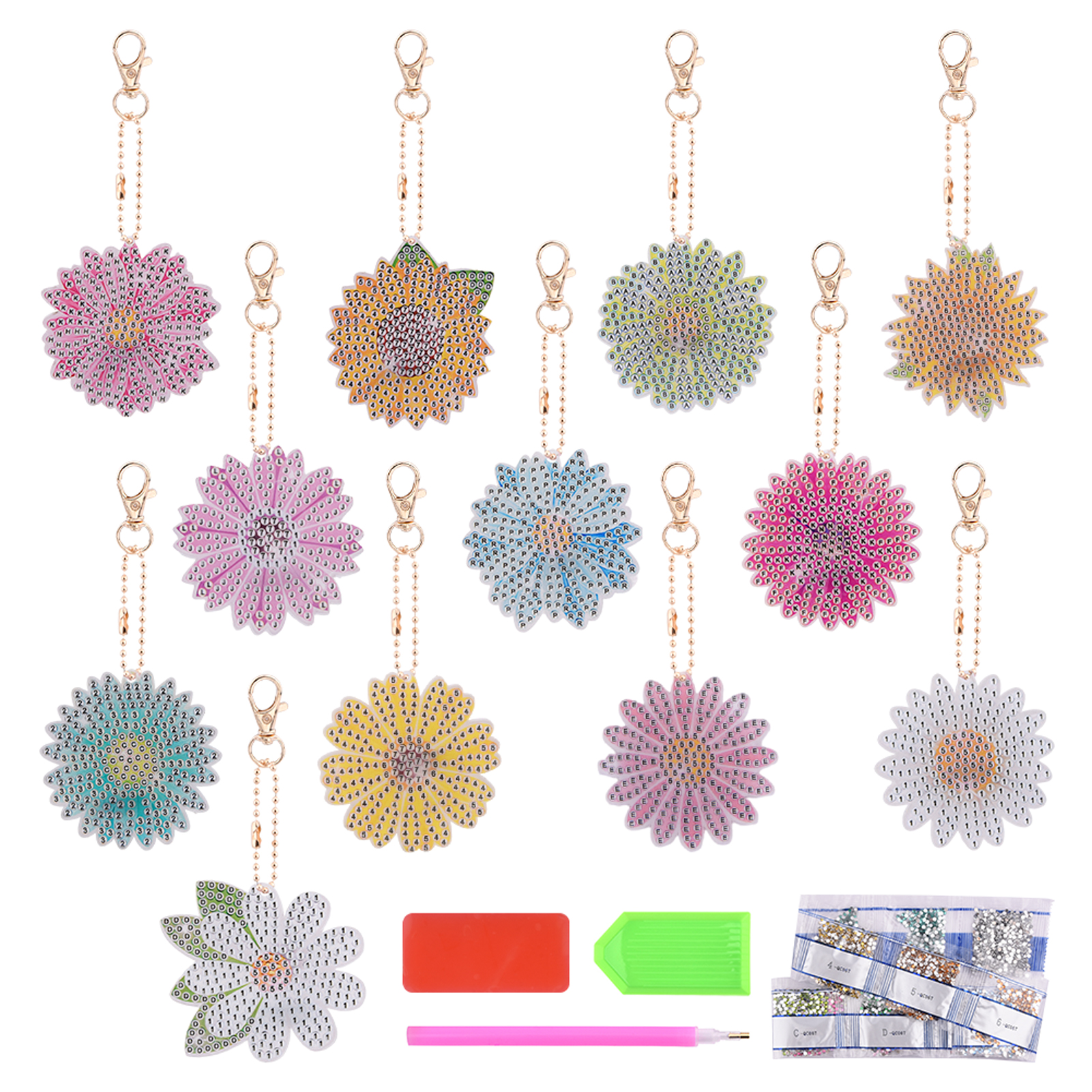 12pcs Daisy Sunflower Party Supplies Diamond Art Keychain Double Sided ...