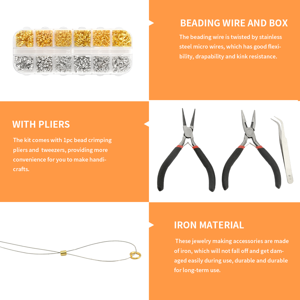1204pcs Silver Gold Storage Box Crimping Pliers Crimp Bead Kit Lobster Clasp | eBay