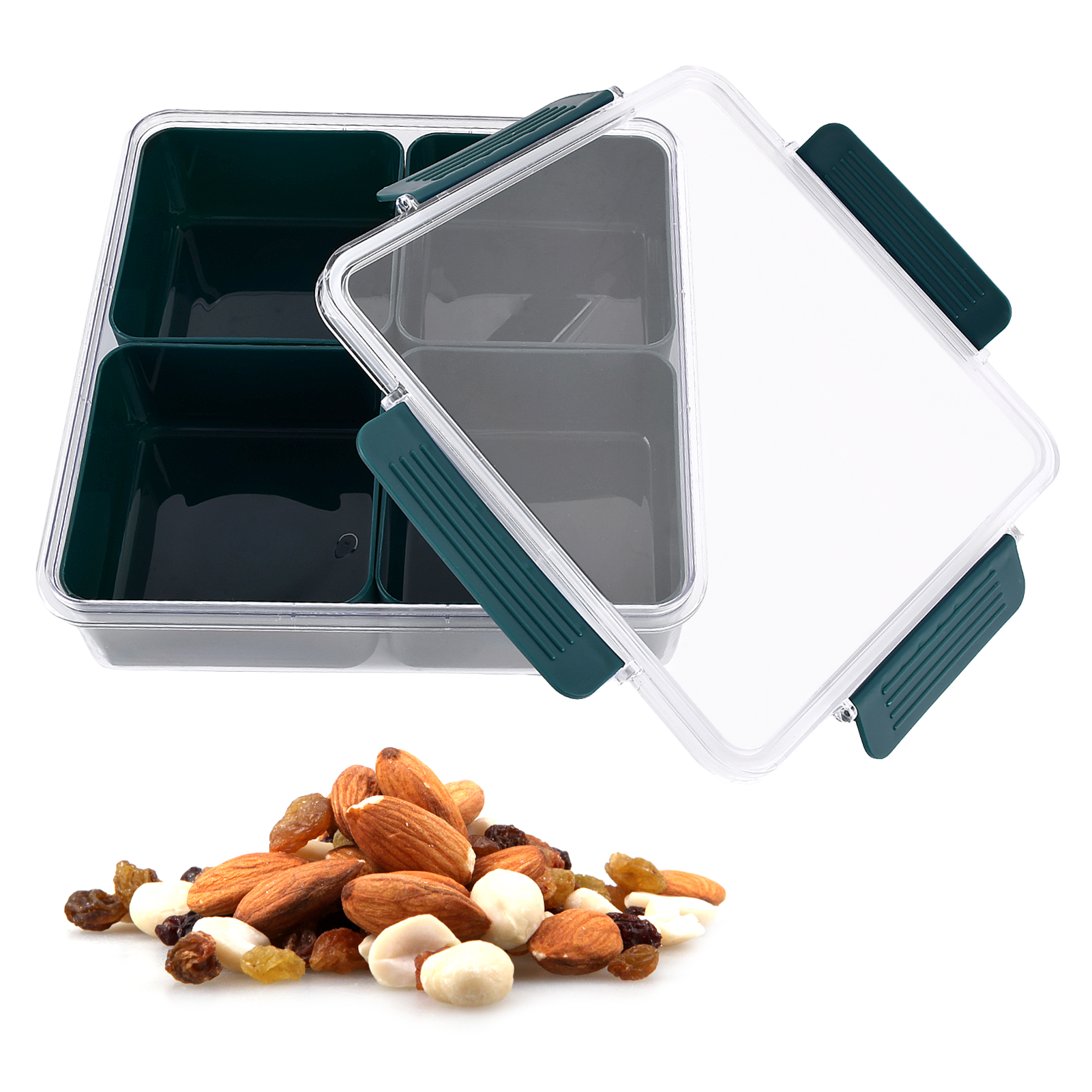Fruit Veggie Tray Compartments Divided Nuts Storage Containers With Lid ...