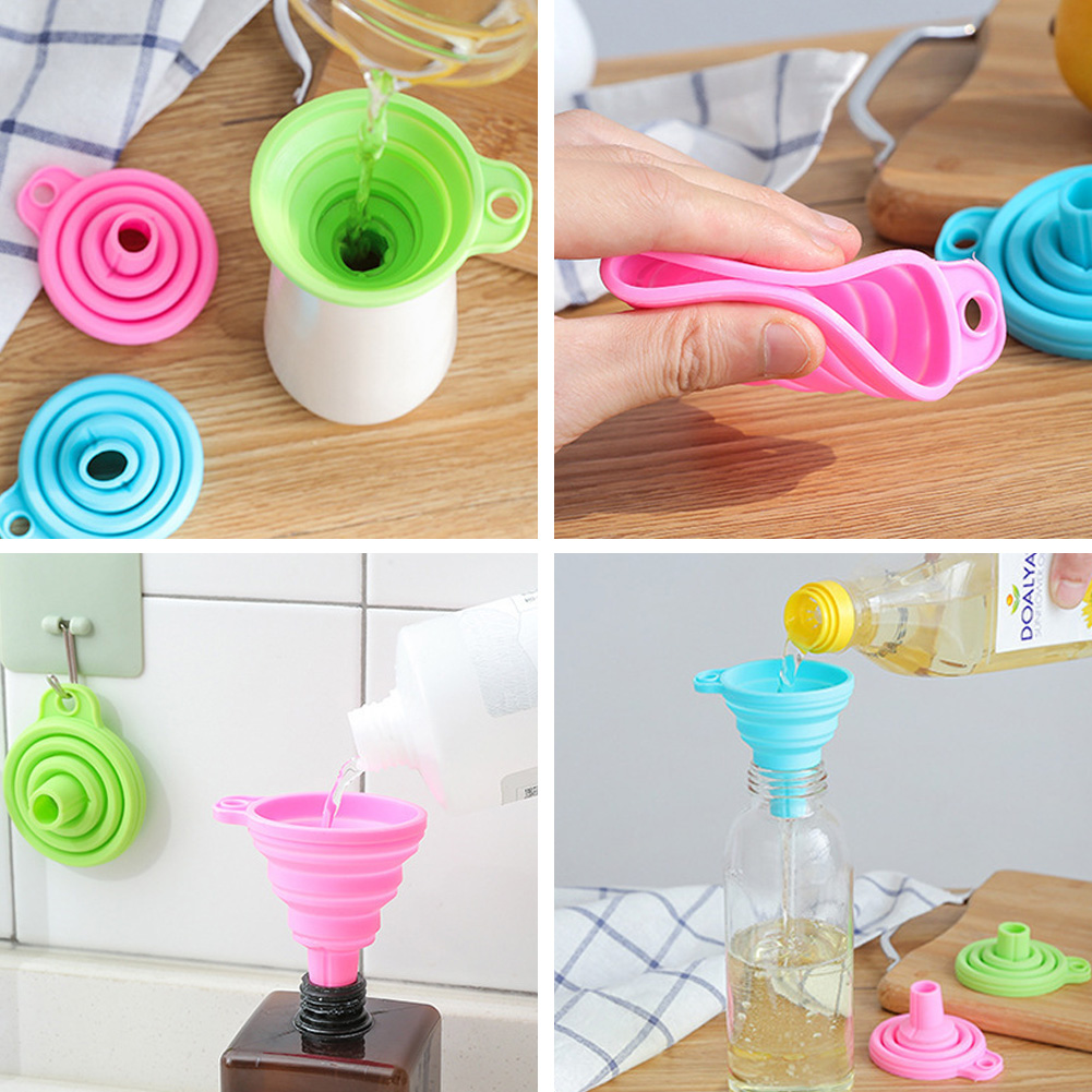 4pcs Kitchen Gadgets Powder Transfer Soft Silicone Collapsible Funnel ...