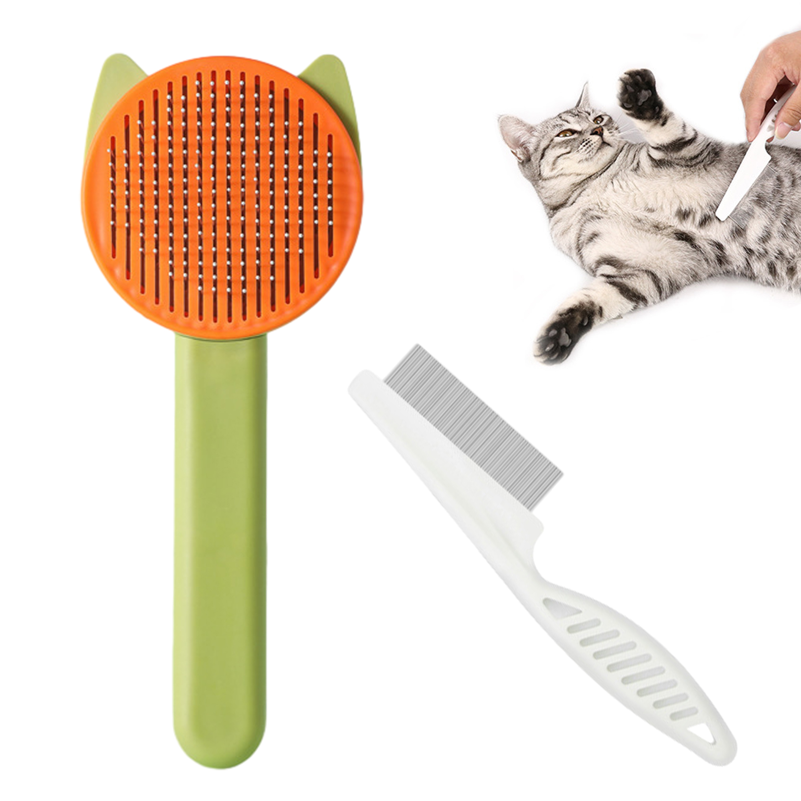 2pcs/set Flea Lice Comb Pet Brush Detangling Massage Self Cleaning For ...