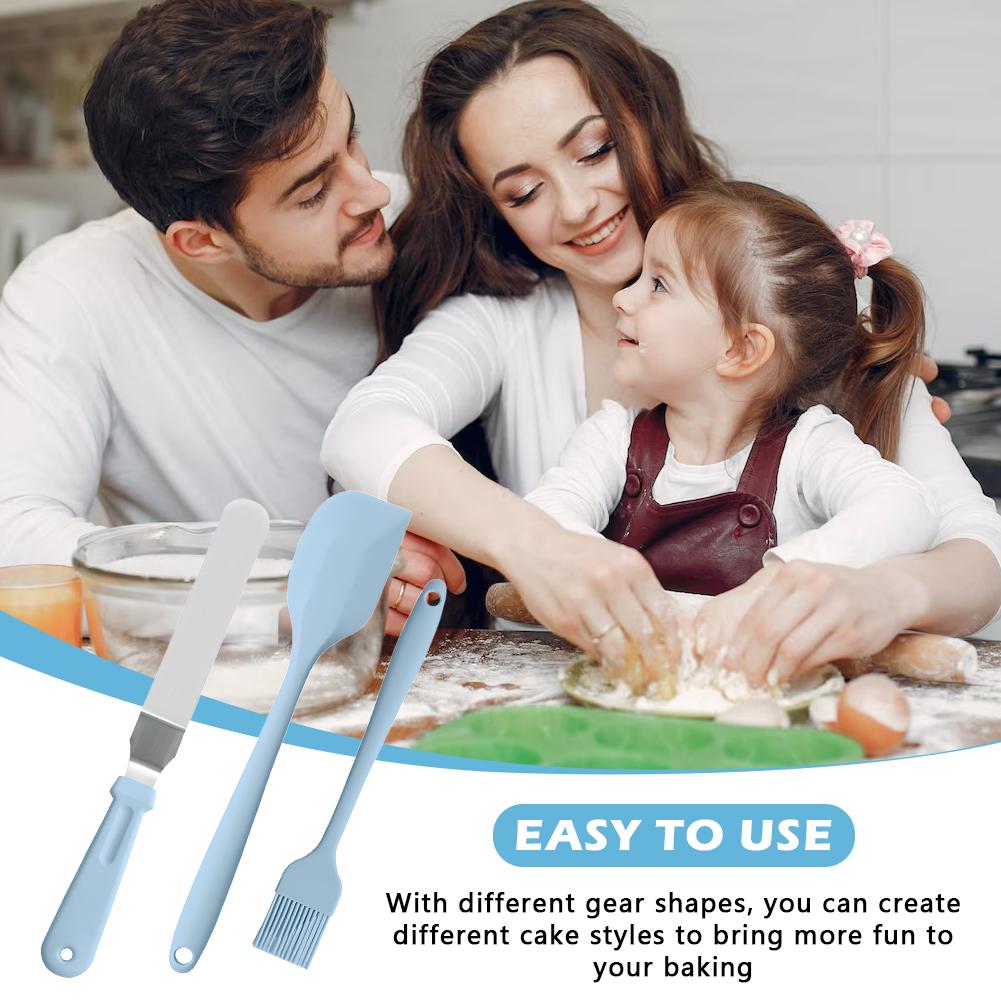 3pcs Professional Spatula Set Icing Offset Angle For Baking Soft Handle ...