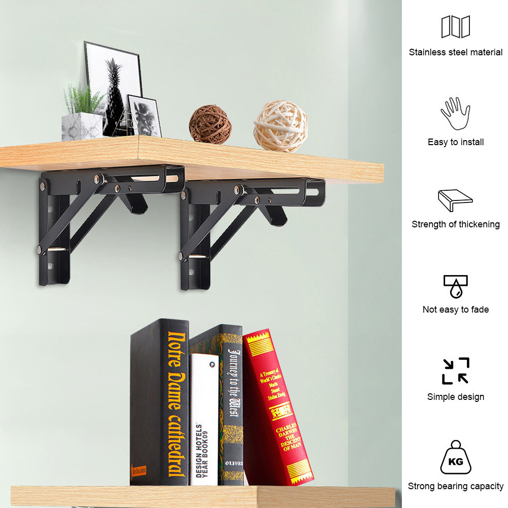 2pcs Stainless Steel Bedroom Collapsible Support Folding Shelf Bracket ...