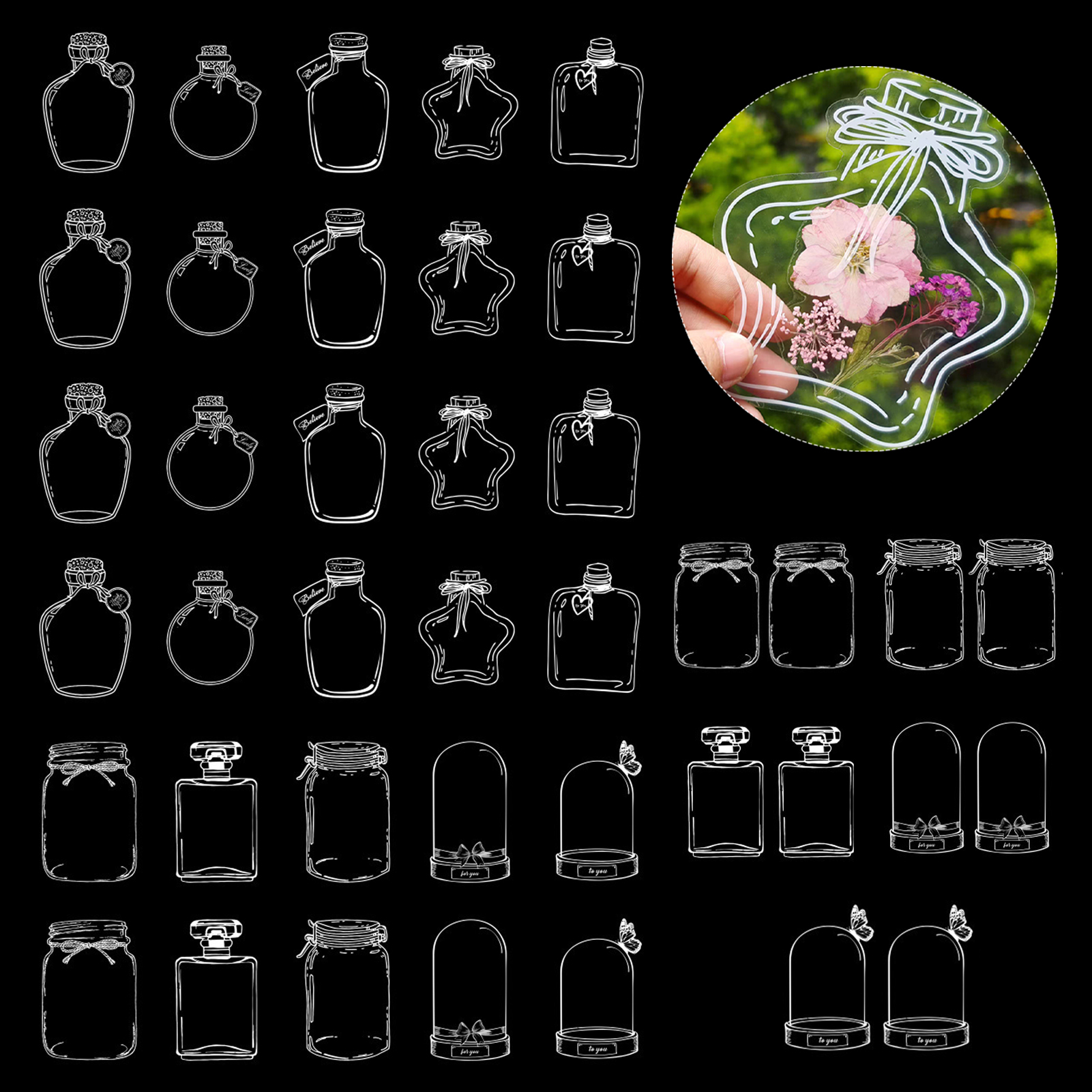 40pcs Glassware Sticker Birthday Reading Gift Dried Flower Bookmark ...