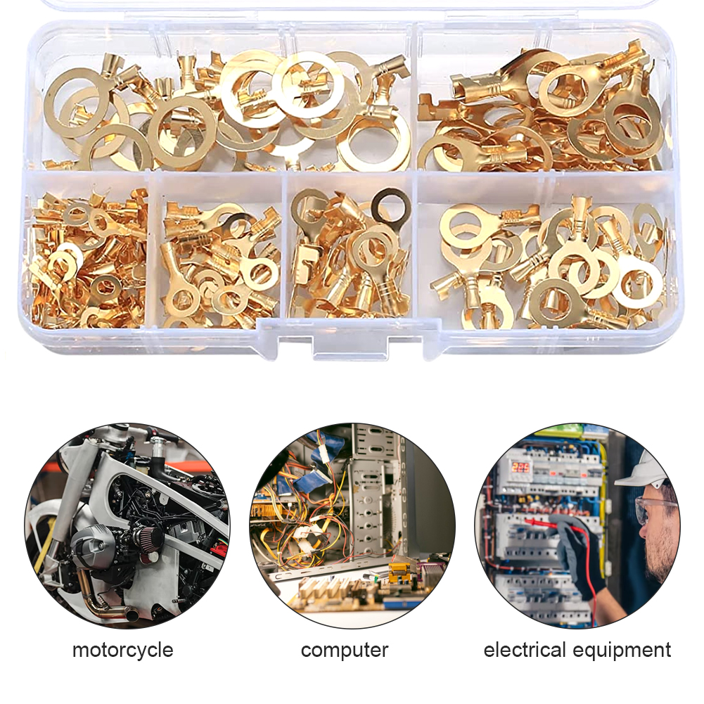 162pcs Brass Electrical Cable Lug M3-M10 Ring Terminal Motorcycle Car ...