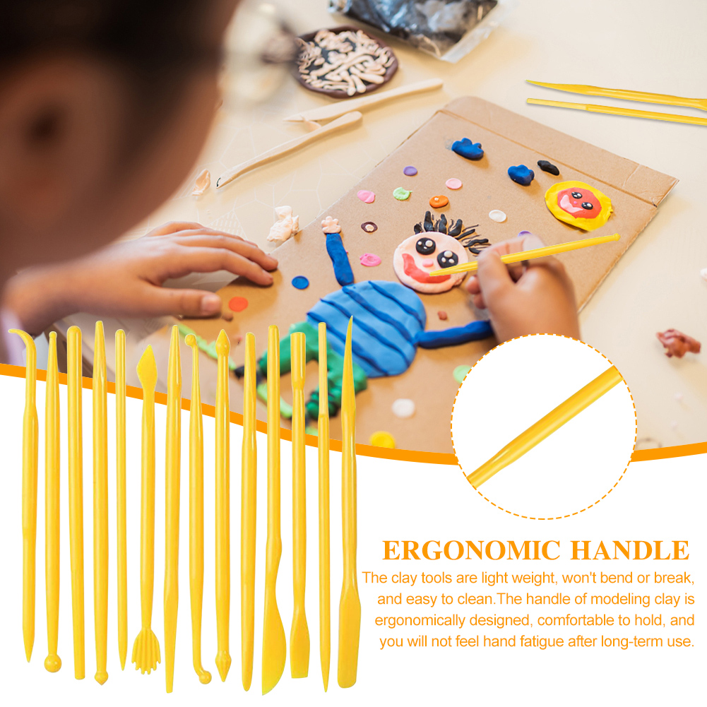 14PCS YELLOW PLASTIC Polymer Modeling Clay Tool Set PotteryDouble Ended ...
