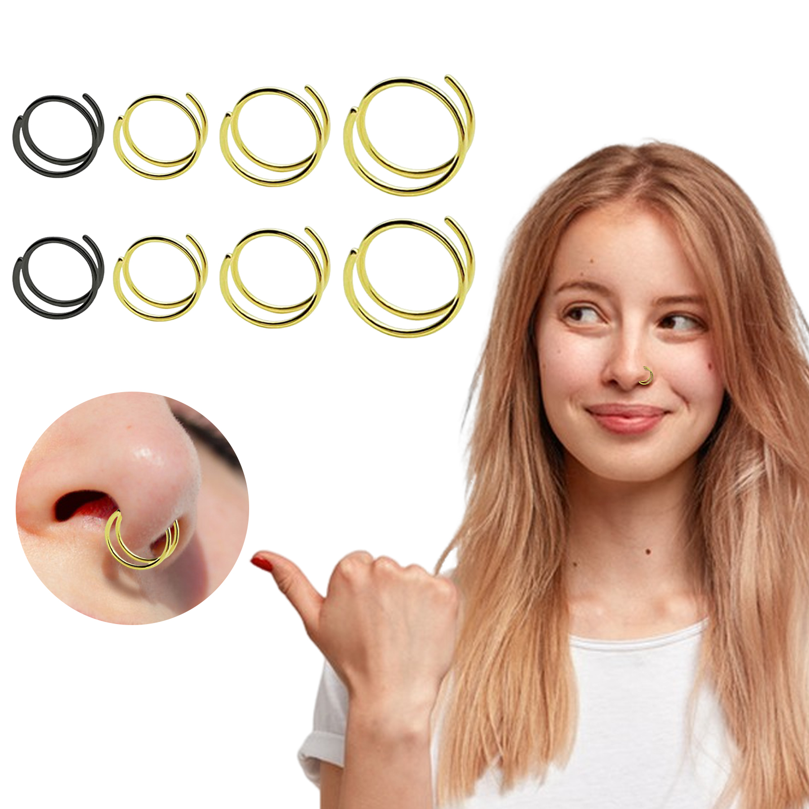 8pcs Gift Women Men Cartilage Helix Spiral Hoop Piercing Jewelry Body ...