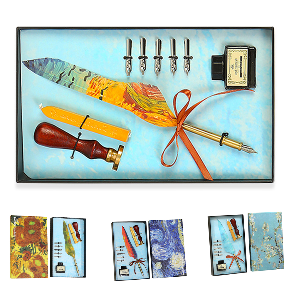 Portable Ink Dip Pen Set Art For Calligraphy Faux Feather European Style Antique