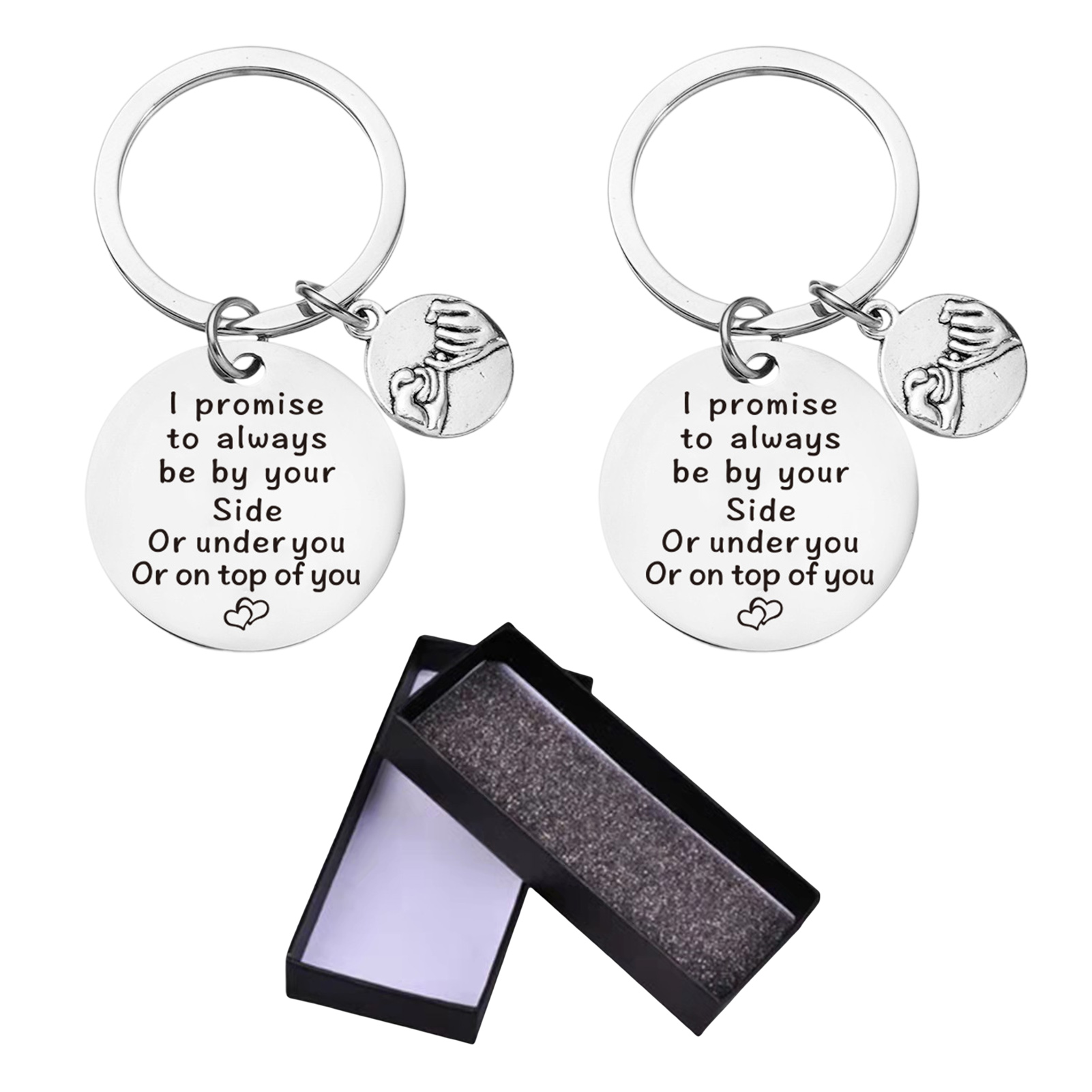 2pcs For Couples Key Ring With Gift Box Hanging Stainless Steel Hand In Hand