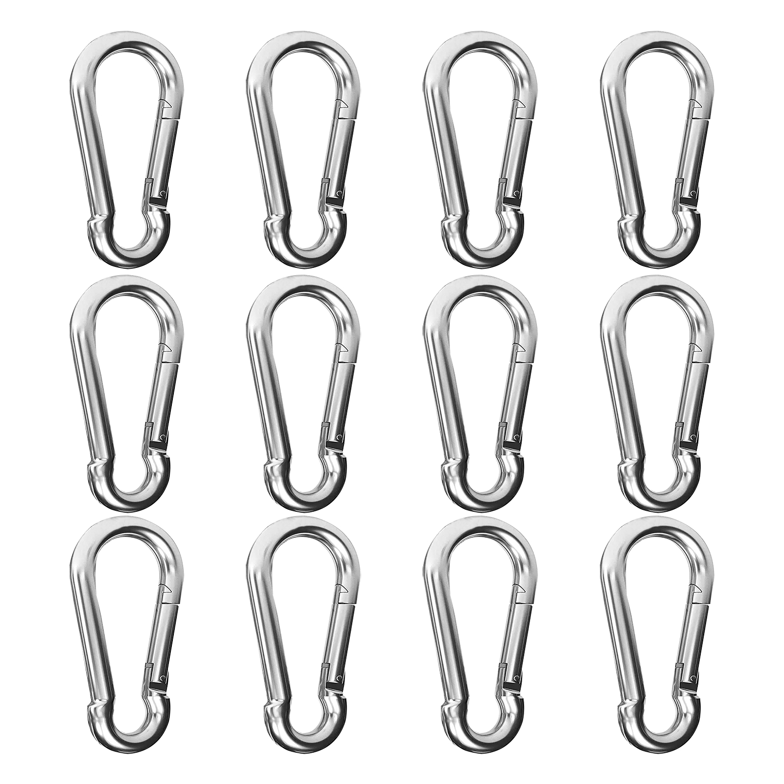 12pcs 50mm Stainless Steel Snap Hook Hiking Silver Portable Carabiner Heavy Duty | eBay