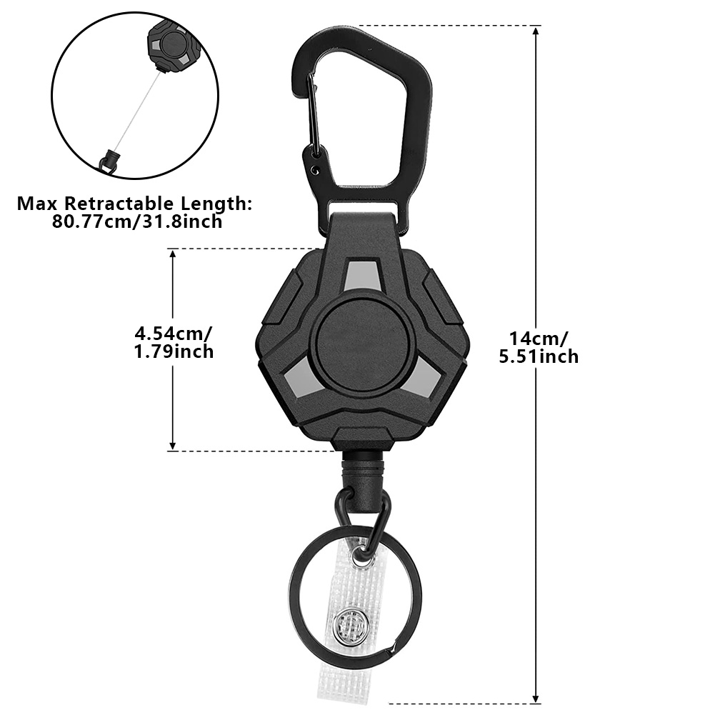2pcs Extendable With Carabiner Retractable Keychain Steel Wire Badge ...