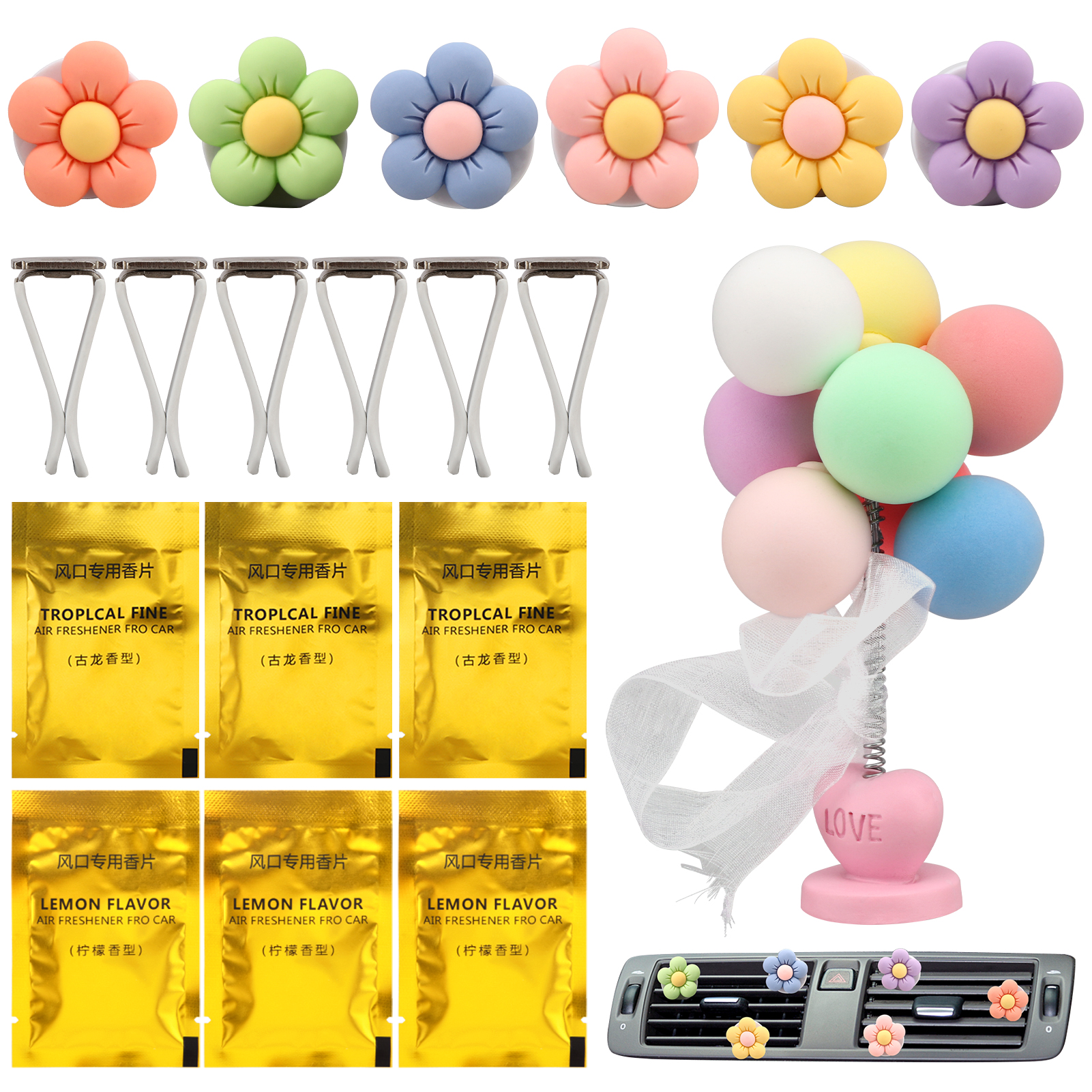 19 pz set clip sfiato aria auto aromaterapia a forma di fiore con cuscinetto profumo